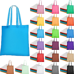 Jexine 100 Pack Non Woven Tote Bags Bulk 13 x 15 Inch Large Reusable Grocery Bags with Long Handles Fabric Blank Tote Bags for Kids Birthday Party Favors Gifts, Retail Stores, Shopping, 20 Colors