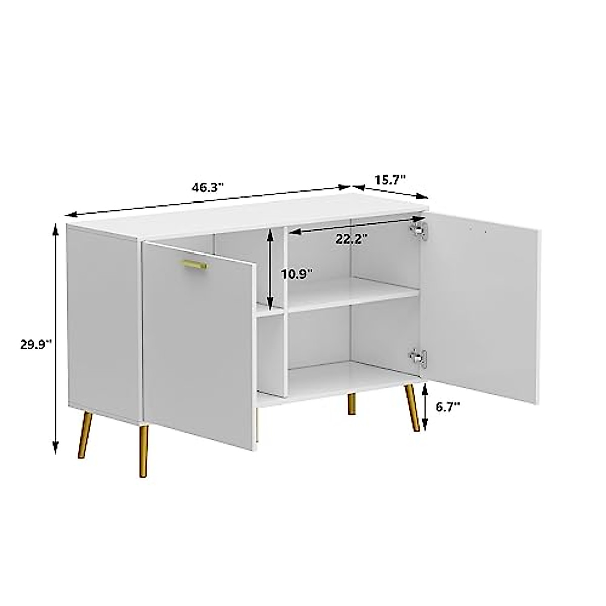 FAMAPY Modern Sideboard Buffet Storage Cabinet with Doors, Wood Buffet Table Kitchen Storage Cabinet with Gold Metal Legs, White (46.2”W x 15.6”D x 28.6”H)