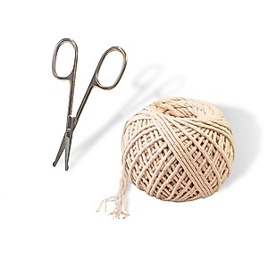 SpitJack Butcher's Cooking and Kitchen Twine. All Cotton White String for Meat Trussing, Garden and Crafts.16 Strand String for Butcher, Baker, and Cheese Making. 185 Feet. SS Kitchen Scissors.