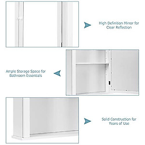GLACER Bathroom Mirror Cabinet, Wall Mounted Storage Cabinet with Mirror Door and Adjustable Shelf, Mirrored Medicine Cabinet for Bathroom, Living Room, Cloakroom, 22 x 6 x 27.5 inches (White)