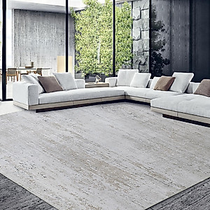 HOMBYS 9x12 Modern Area Rug for Living Room Bedroom, Large Boho Floor Carpet with Non-Slip Backing for Indoor Office Dining Room, Abstract Home Deco Non-Shedding, Khaki, Machine Washable