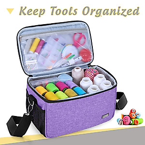YARWO Sewing Accessories Organizer, Craft Storage Bag for Sewing Tools and Supplies, Purple