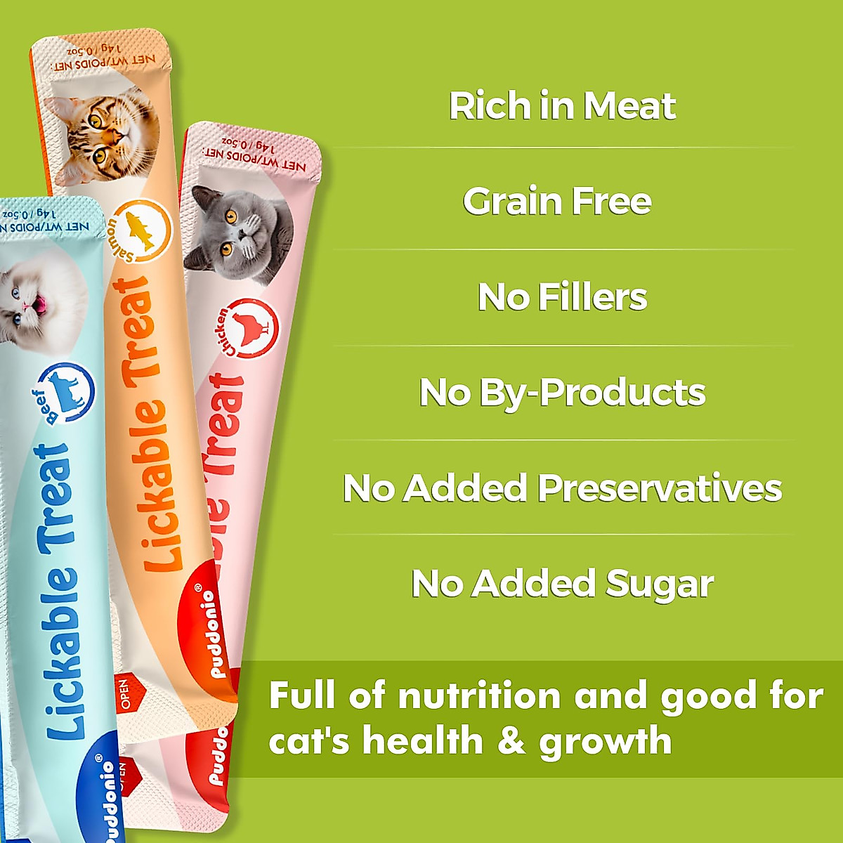 Puddonio High Meat Content Lickable Wet Cat Treats, Healthy Squeezable Soft Puree Cat Snacks - 0.5 Ounces Each Tube, 10 Tubes