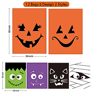 POPGIFTU 12 PCS Halloween Lawn Leaf Bags Pumpkin Lawn Bags, with 6 Halloween Pattern Designs, Plastic Outdoor Fall Leaf Trash Bag for Fall Decorations Outdoor Yard Lawn Halloween Decorations