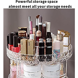 Cq acrylic 360 Degree Rotating Makeup Organizer for Bathroom,4 Tier Adjustable Spinning Cosmetic Storage Cases and Make Up Holder Display Cases,Clear