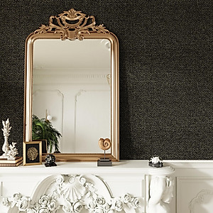 CRE8TIVE 24"x118" Black Gold Grasscloth Textured Wallpaper - Stick and Peel Fabric Linen Herringbone Removable Wallpaper - Self Adhesive Metallic Black Contact Paper for Bedroom Cabinets Walls