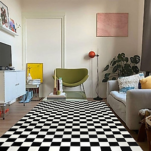 Seavish Checkered Rug, 5x8 Ft Black and White Rug Retro Checkerboard Moroccan Rug Lightweight Outdoor Washable Area Rug Carpet Rustic Decor for Living Room Bedroom Kitchen Patio