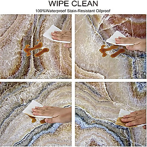 ESFVRG Marble Oval Fitted Tablecloth, Surreal Onyx Stone Surface Pattern Pale Blue Details Picture, for Kitchen Dining, Party, Holiday, Christmas, Buffet, Fits 42" x 60" Table, Cinnamon Grey