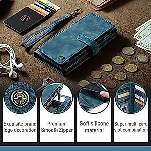 REEGINCH Samsung Galaxy A13 5G Case, Samsung A13 4G Wallet Case for Women Men, Durable PU Leather Case Magnetic Flip Zipper Card Holder Wristlet Strap Kickstand Phone Case for Samsung Galaxy A13, Blue