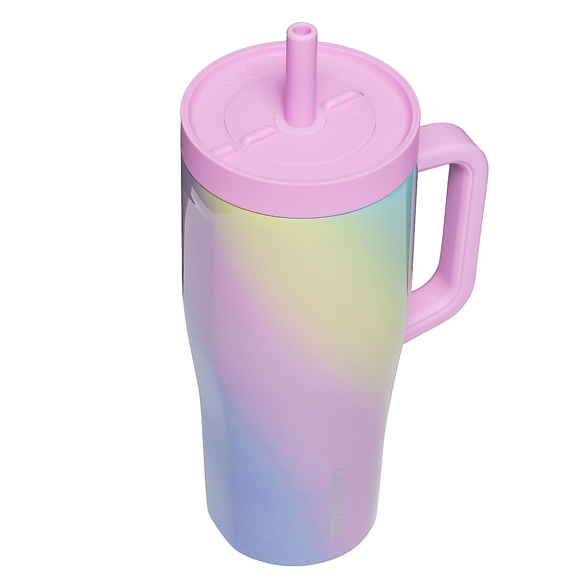 Corkcicle Cruiser Insulated Tumbler with Handle & Straw, Rainbow Unicorn, 22 oz – 100% Leakproof Cupholder Friendly Water Bottle Keeps Drinks Cold 20hrs