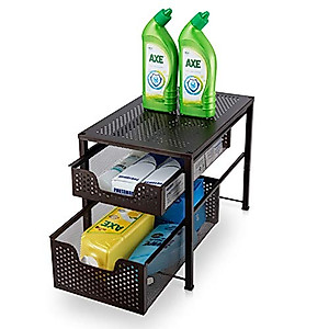 Bextsware Auledio Stackable Multi-Function Under Sink Organizer 2 Tier Sliding Basket Cabinet, Bronze