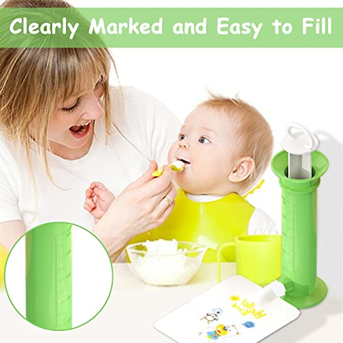 Fruit Puree Filler, Portable Food Pouch Filler Fruit Squeeze Puree Filler Vegetable Puree Maker Fruit Juice Food Maker with 12pcs Reusable Food Pouches for Kids Indoor and Outdoor Usage (Blue)