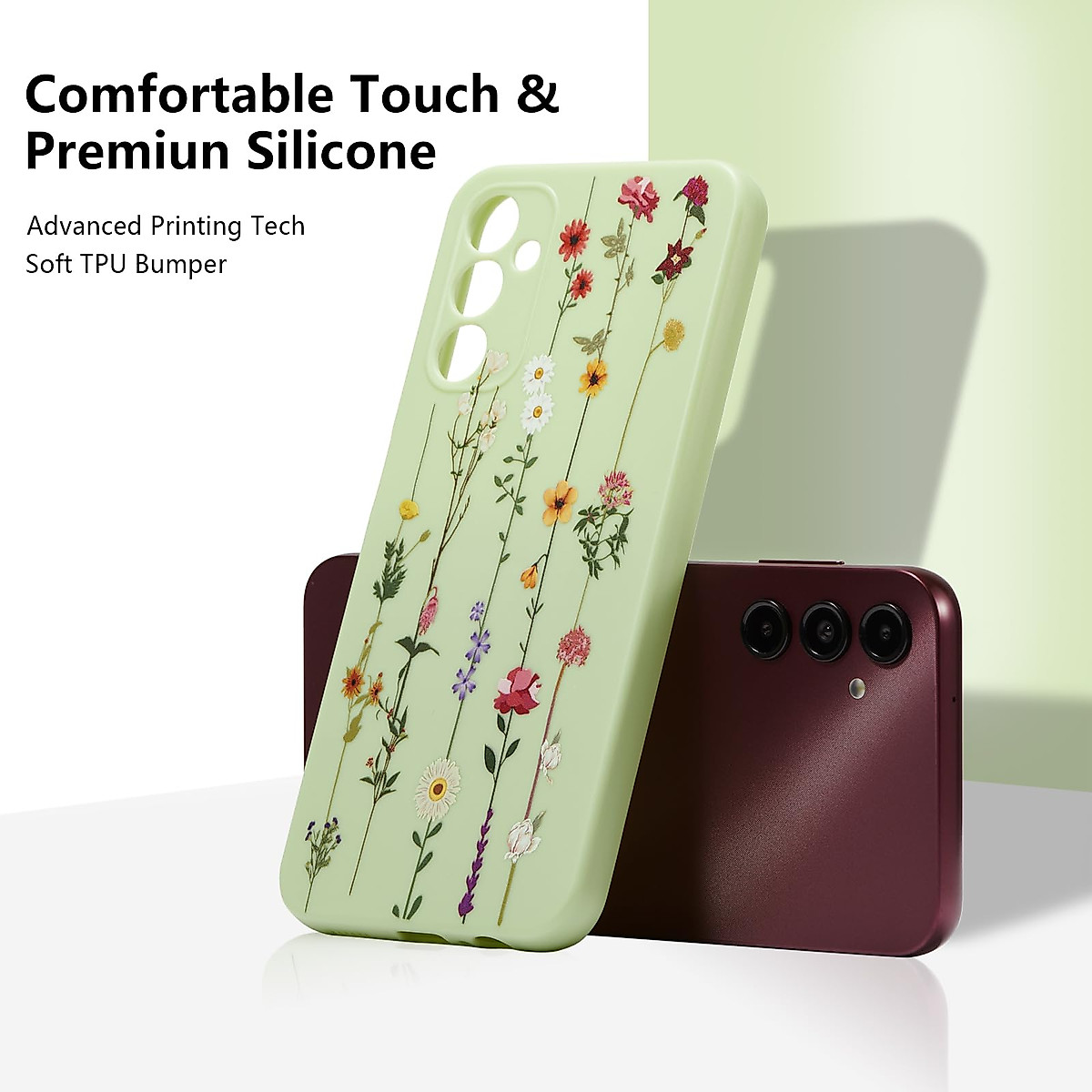 ZTOFERA Floral Case for Samsung Galaxy A14 5G,Clear Cute Flower Pattern Case for Girls Women,Flexible Silicone Protective Slim Shockproof Bumper Phone Case for Samsung Galaxy A14 5G,Green