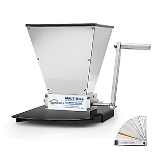 FERRODAY Malt Mill Malted Grain Mill 2 Roller Stainless Steel Malt Crusher Heavy Duty Malt Mill Homebrew Grain Crusher Adjustable Barley Grinder Low Speed Drill Available Manual Malt Mill Brew Mill