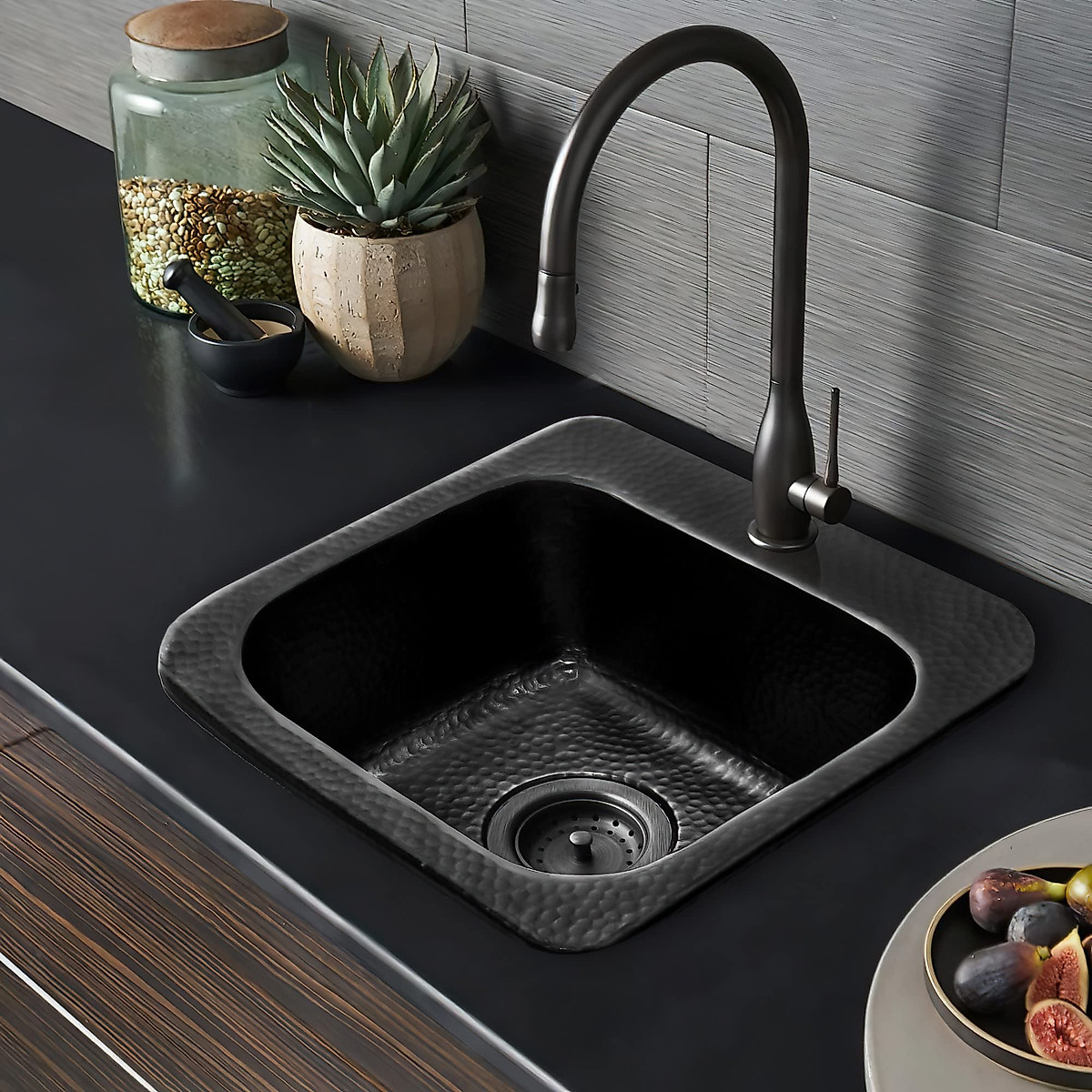 Monarch Abode 19192 Matte Black Hand Hammered Baxter Bar Prep Sink (15 inches)