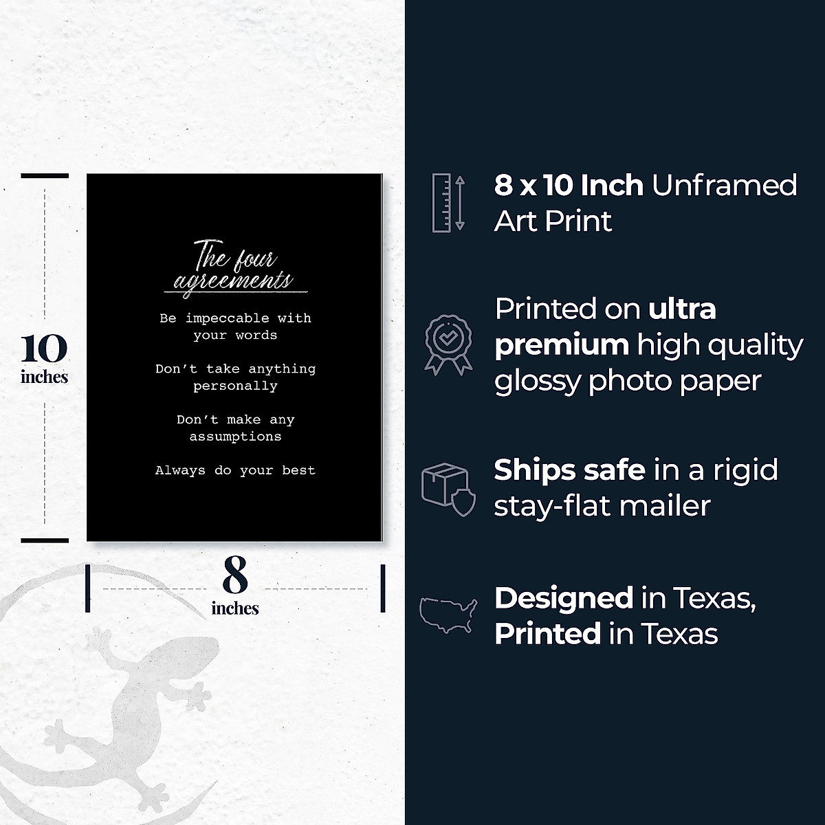 The Four Agreements Inspirational Wall Art - Motivational Wall Decor - Office Wall Art - Motivational Wall Art - Inspirational Quote Poster - Designed & Printed in Texas, 8x10 Glossy Photo paper