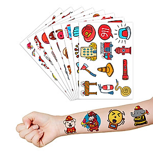 (96 PCS) Firefighter Fire Truck Fireman Temporary Tattoos Themed Birthday Party Decorations Favors Supplies Cute Tattoo Stickers For Children Boys Girls Games School Gifts Rewards Home Activity