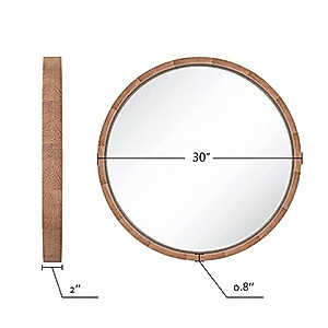 SIERSOE Round Wood Mirror 30 Inch, Large Wall Framed Bathroom Mirror for Vanity Farmhouse Rustic Mirror