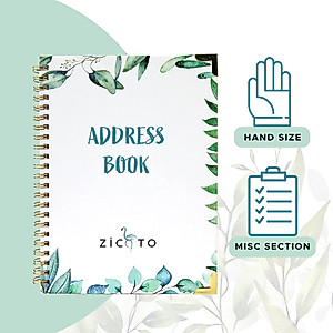 Simplified Greenery Address and Password Book with Alphabetical Tabs - The Perfect Spiral Bound Address Organizer incl. Address Labels, Contact and Phone Section