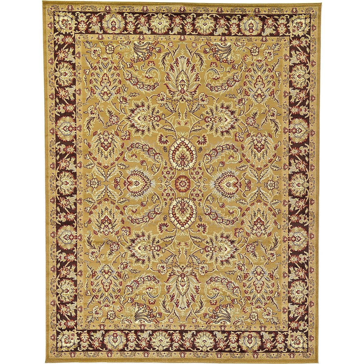 Unique Loom Voyage Collection Traditional Oriental Classic Intricate Border Design Area Rug, 9' 0" x 12' 0", Gold/Brown