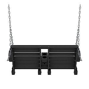 KINGYES Outdoor Hanging Porch Swing, 2 Seat Patio Swing Chair with Cup Holders, Waterproof Swing Chair Bench for Courtyard & Garden, 660LBS Weight Capacity, Black