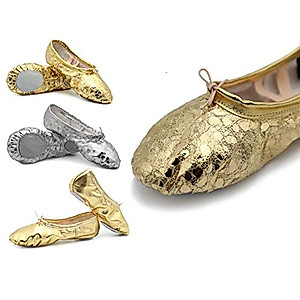 missfiona Womens PU Leather Ballet Slippers Dance Shoes Split Sole Belly Flat Adult Dance Trainers(7, Gold)