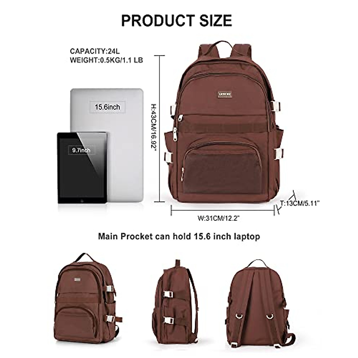 VGOCO School Backpack for Women Mens, Casual Travel Daypack,Waterproof Rucksack with laptop compartment Business Casual Daypack for Hiking for Women Men Coffee