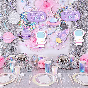 20Pcs Girl Outer Space Hanging Swirl Party Decor,Out of This World Space Disco Themed Party Ceiling Streamer Interstellar Planet Astronaut Rocket Space Two the Moon Baby Shower Birthday Party Supplies