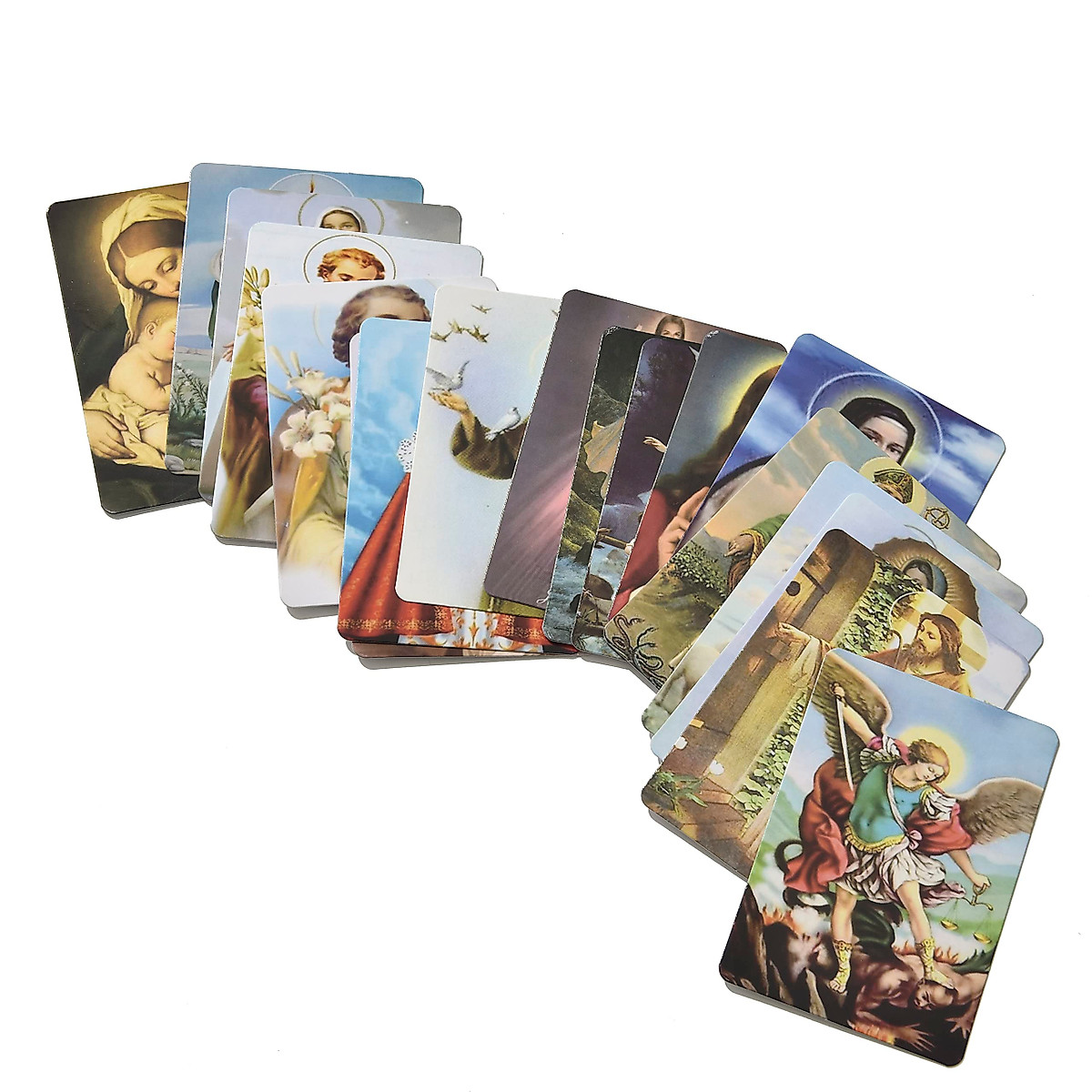 3X2.1Inch Catholic Paper Prayer Card With Metal Box,Assorted Holy Cards with Catholic Saints and Prayers-36Pcs