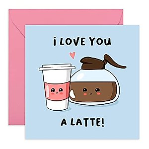 CENTRAL 23 Cute Anniversary Card for Boyfriend Girlfriend - I Love You A Latte - Coffee Pun - Cute Valentine's Day Card For Husband, Wife - I Love You Gifts for Men Women - Comes With Stickers