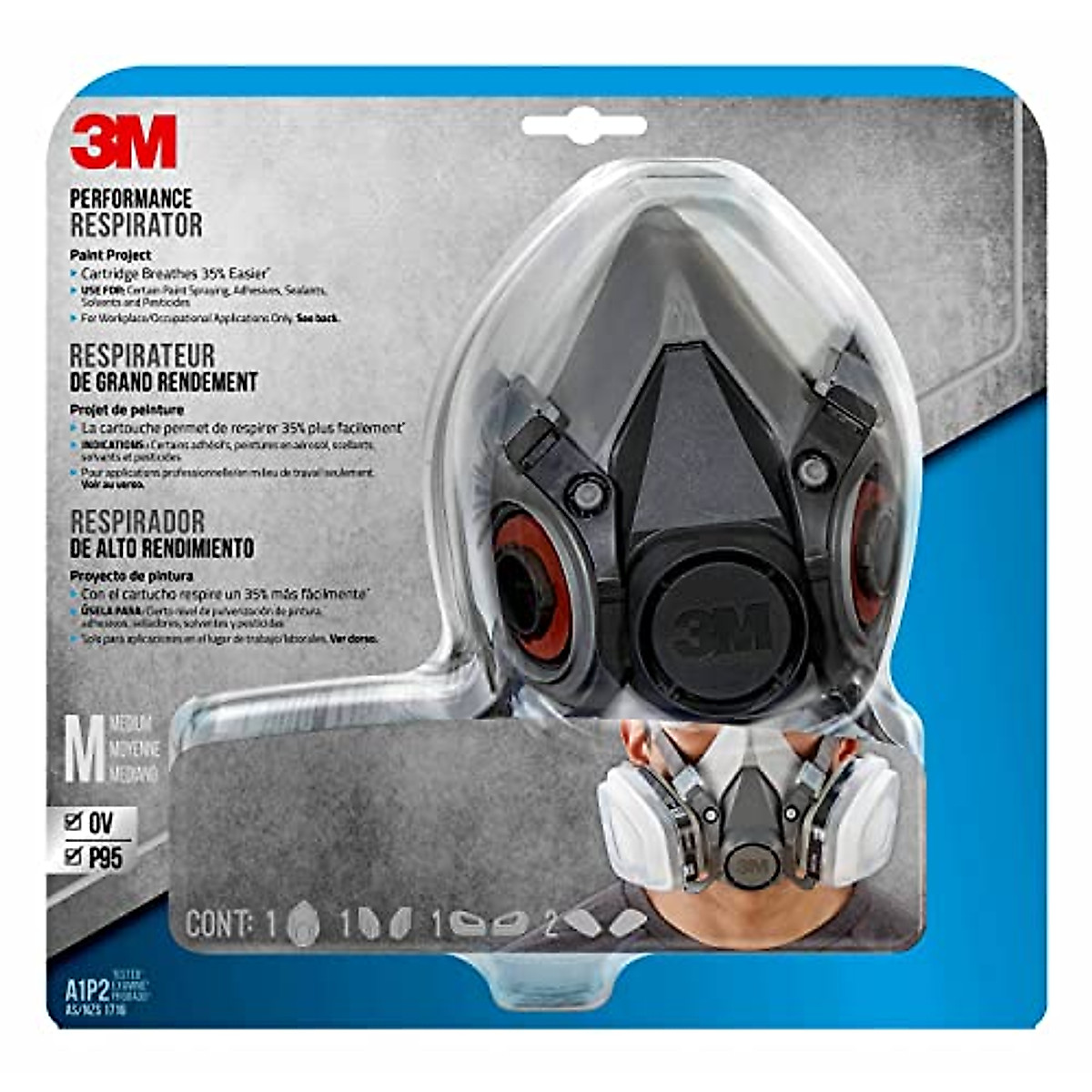 3M Performance Paint Project Respirator OV/P95, Designed For Professionals, Reusable Respirator, Medium, 1-Pack