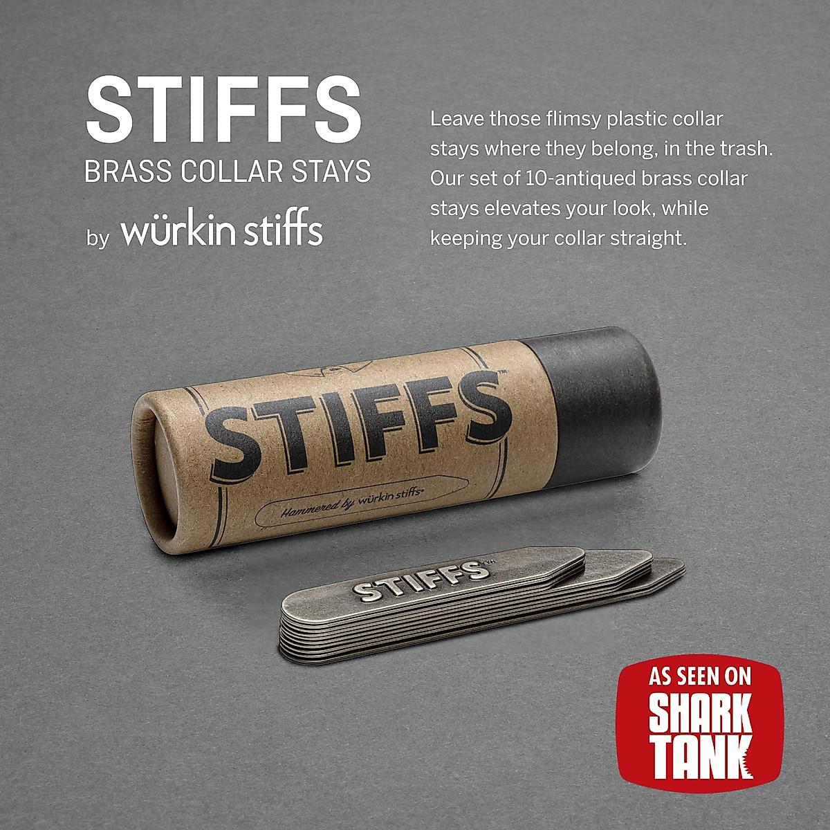 Würkin Stiffs 10-Pack Assorted Non-Magnetic Brass Collar Stays 5 Pair | Includes (4) 2.0” Stays, (4) 2.5” Stays, & (2) 2.75” Stays