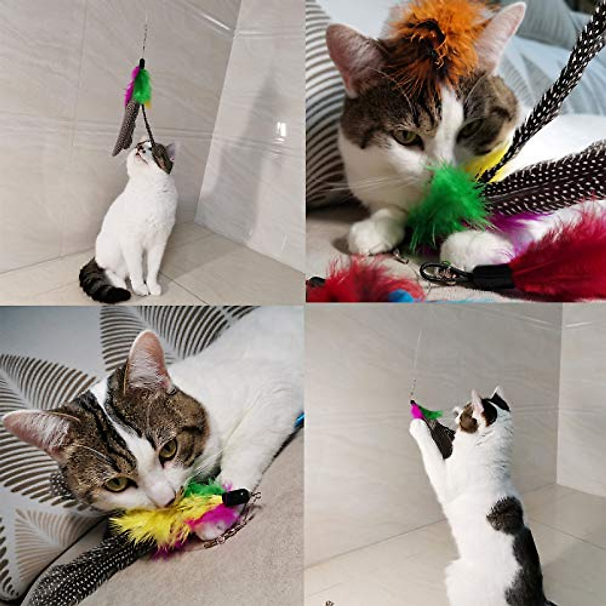 TIENAILING Cat Feather Toys Replacement Cat Toy Wand Refills, 10 PCS Cat Teaser Toy Replacement Feather Refills, Cat Wand Attachments Feather Worm Refills for Indoor Cat