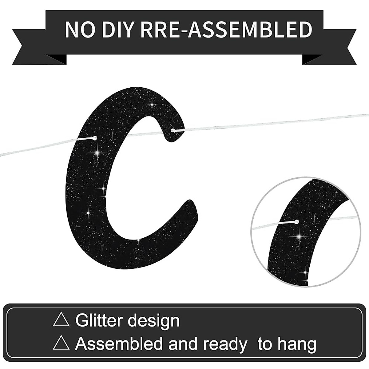 BEISHIDA Black Congratulations Banner(NO-DIY),2024 Graduation Banners, Grad Congrats Class of 2024 Party Supplies,Garland for Congratulation Graduation,Wedding,Retirement Party Decor