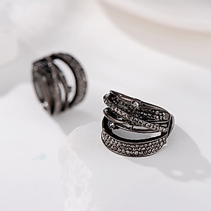 Luxurious Fashion Gun Black Plated Rhinestone Crystal Elastic Adjustable Stretch Adjustable Costume Cocktail Rings for Women