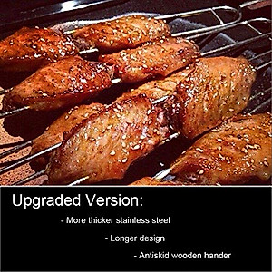 IMEEA Double Skewers for Grilling Thickened Barbeque Skewers Stainless Steel Skewers for Kabobs BBQ Stick with Wood Handle, 16.5-Inch