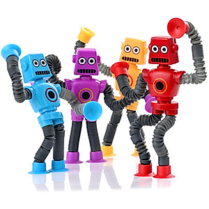 nutty toys Sensory Robot Toys 4pk - Top Pop Tubes Fidget Toy 2024 for ADHD Autism Ages 3 4 5 6 7 8 9 10, Best Kids Travel Toy Gifts Idea, Unique Christmas Tween, Toddler, Girl & Boy Stocking Stuffers