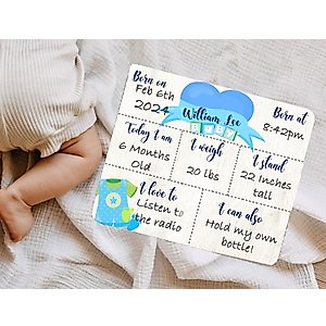 Baby Monthly Milestone - Personalized Memory Board - Baby Boy Stuff - Heart Shape Baby Photo Prop with Custom Name