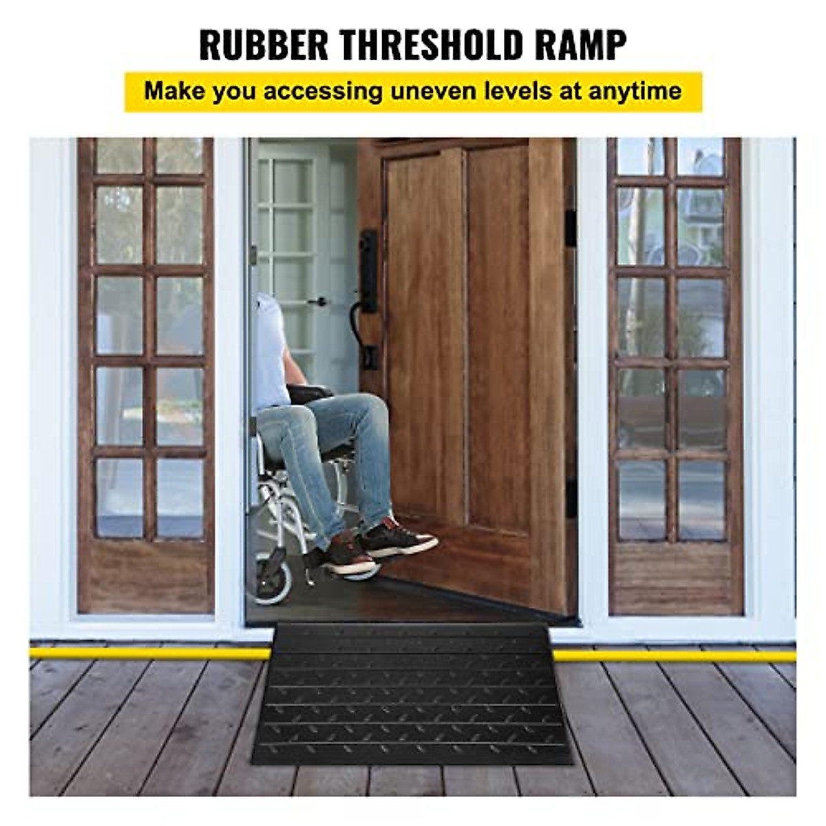 VEVOR Rubber Threshold Ramp, 3" Rise Threshold Ramp Doorway, 3 Channels Cord Cover Rubber Solid Threshold Ramp, Rubber Angled Entry Rated 2200 Lbs Load Capacity for Wheelchair and Scooter