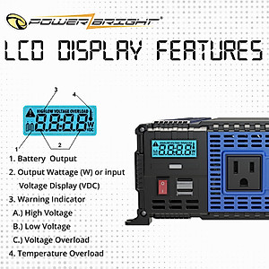 PowerBright 1100 Watt 12V Power Inverter Dual 110V / 120V AC Outlets, Installation Kit Included, Automotive Back Up Power Supply for Blenders, Vacuums, Electric Cooler - ETL Approved Under UL STD 458