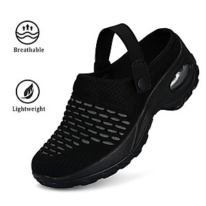 Women's Mesh Garden Shoes Air Cushion Mule Clogs Lightweight Walking Shoes Black EU40 US9.5