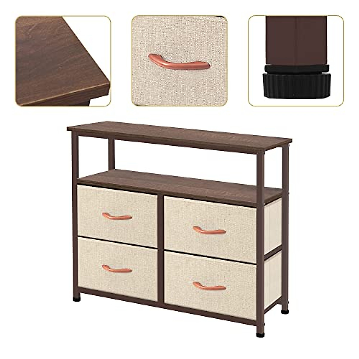 AZL1 Life Concept Dresser with Shelves-Storage Chest for Bedroom, Living Room, Hallway, Closet Organizer with Sturdy Steel Frame, Wooden Shelf, Removable Fabric Drawers, Beige