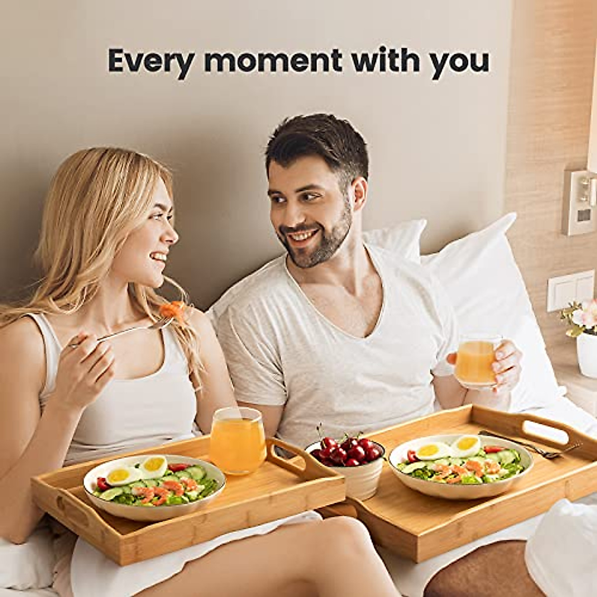 3 Pack Bamboo Serving Tray Food Tray with Handles, Multi-Use Platter Trays Set for Food, Coffee, Breakfast, Tea, Snack, Wooden Decor Tray Used in Kitchen, Dining Room, Party, Restaurants by Pipishell