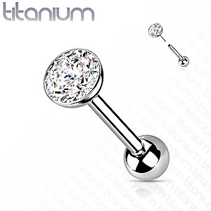 Dynamique Implant Grade Titanium Threadless Push In Cartilage Barbell With CZ Bezel Set Ball Top (Sold Per Piece)