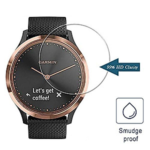Screen Protector Compatible for Garmin Vivomove HR, 3 Pack Tempered Glass 2.5D 9H Hardness Anti Scratch Full Coverage Bubble-free Watch Protective Film