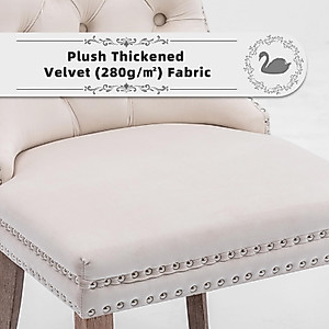 SoarTalent Velvet Upholstered Dining Chairs Set of 6, Modern Style Kitchen Side Chairs with Nailhead Trim and Wood Legs,Metal Pulling Ring for Dining Room Living Room(Beige,Set of 6)