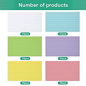 Index Cards 3x5, Ruled Index Cards, Flash Cards for Studying, Colored Index Cards, Note Cards, Study Cards, 210 pcs Lined Colored Index Flashcards for Office and School Suplplies