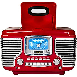 Crosley CR612B-RE Corsair Tabletop AM/FM Bluetooth Radio with CD Player and Dual Alarm Clock, Red