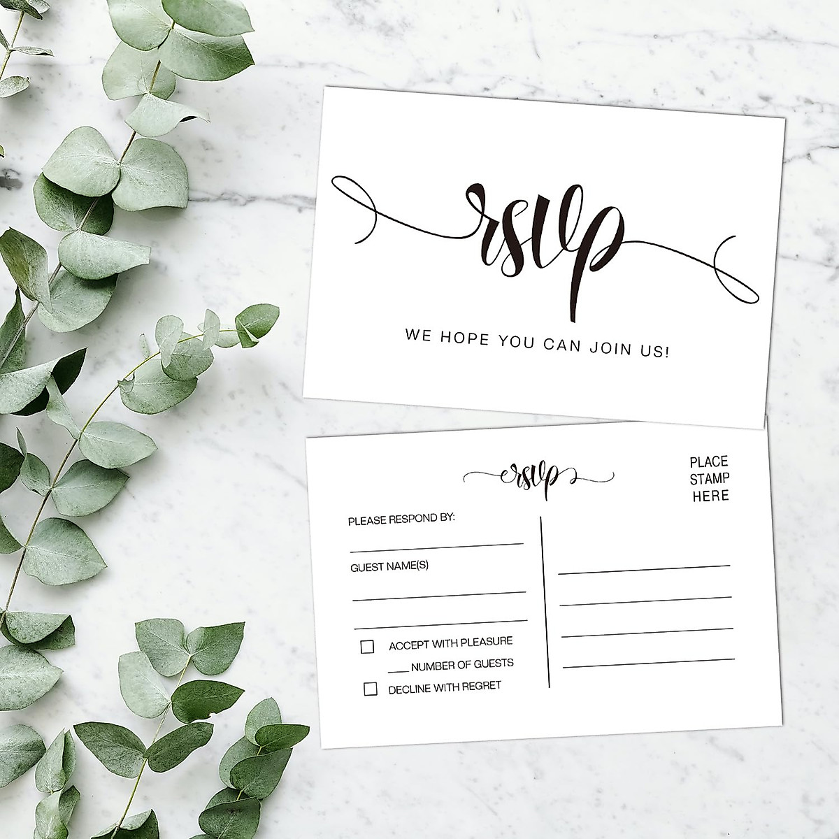 50 Blank RSVP Cards, Response Postcard Kindly Reply Card Stock For Weddings, Bridal Rehearsal Dinner, Baby Shower, Birthday, Bachelorette Party Invitation Kits No Envelopes Needed,4"x6" White