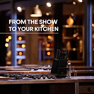 MasterChef Kitchen Knife Set with Block and Sharpener Plus Scissors, 15pc Chef Knife Set of Professional Grade Kitchen Knives with Sharpened High Carbon Stainless Steel Blades & Triple Riveted Handles